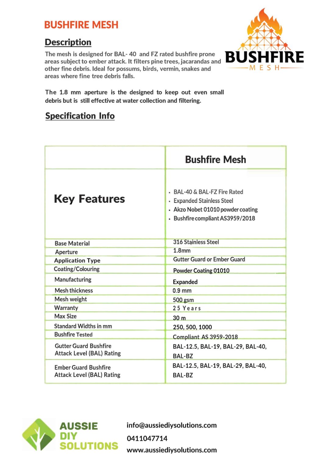 Bushfire Mesh 250mm Wide | Aussie DIY Solutions